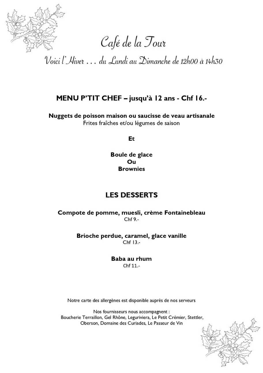 Découvrez la carte de notre restaurant | Le Café de la Tour