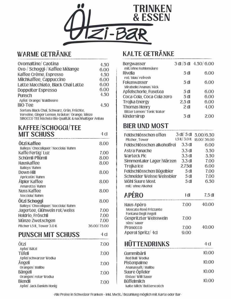 Snacks und Getränke | Lenk im Simmental | Ötzi-Bar