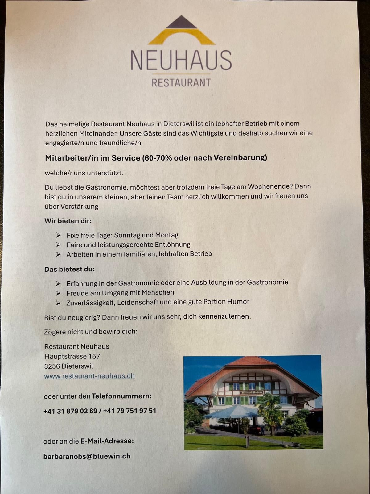 Ihre Gastwirtschaft | Dieterswil | Restaurant Neuhaus