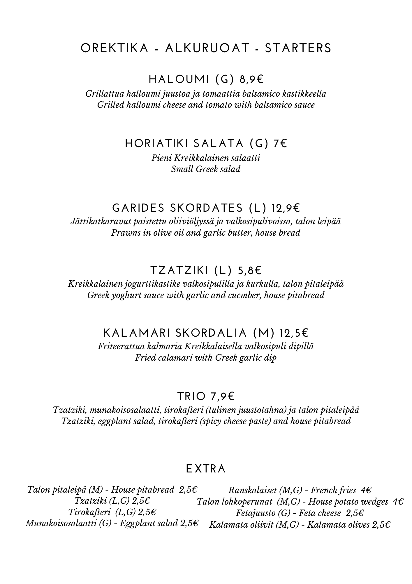 Menut | Ravintola Thalassa | Helsinki