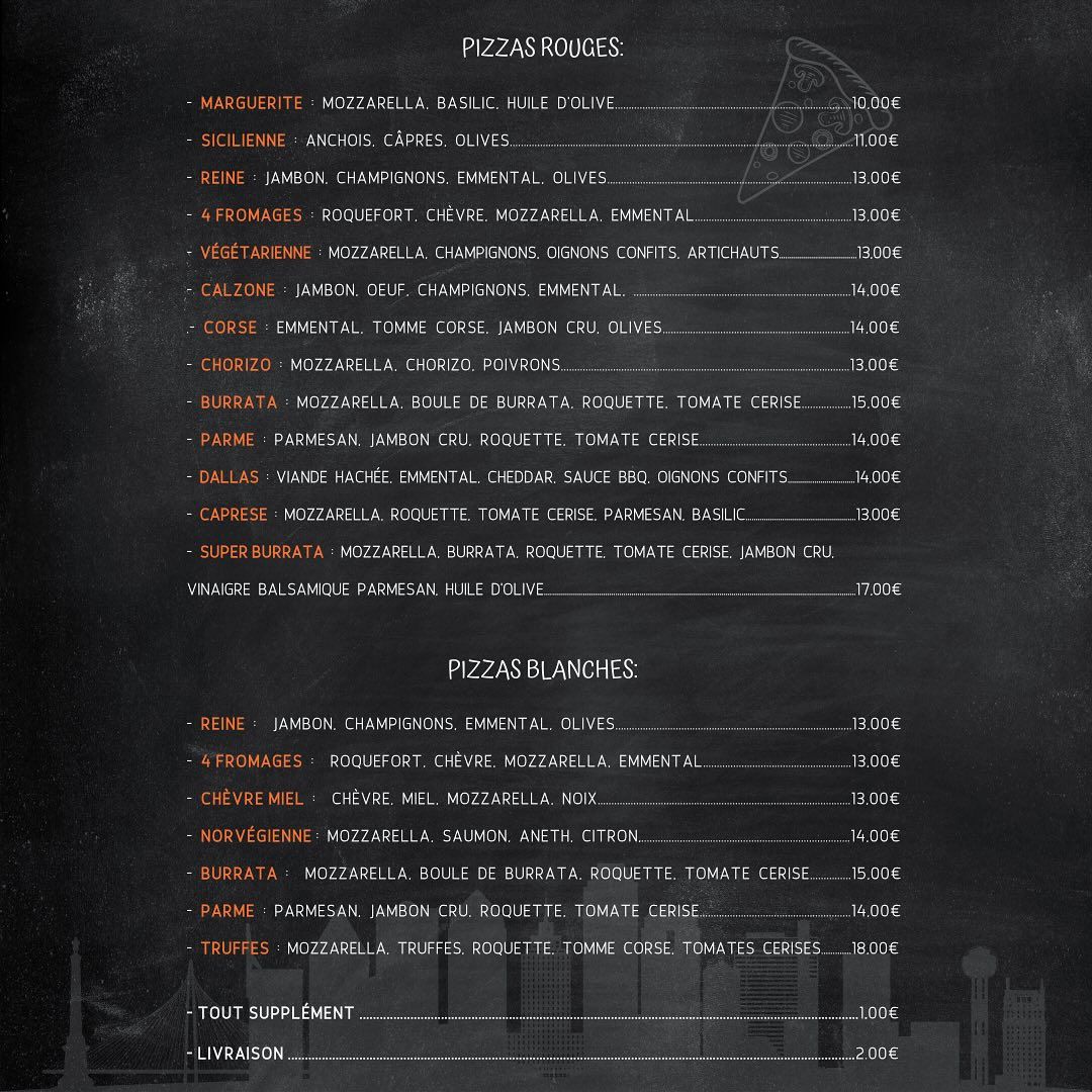 Retrouvez la carte de notre restaurant italien à Afa