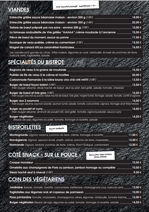 Découvrez la carte de notre restaurant à Torigny-les-Villes