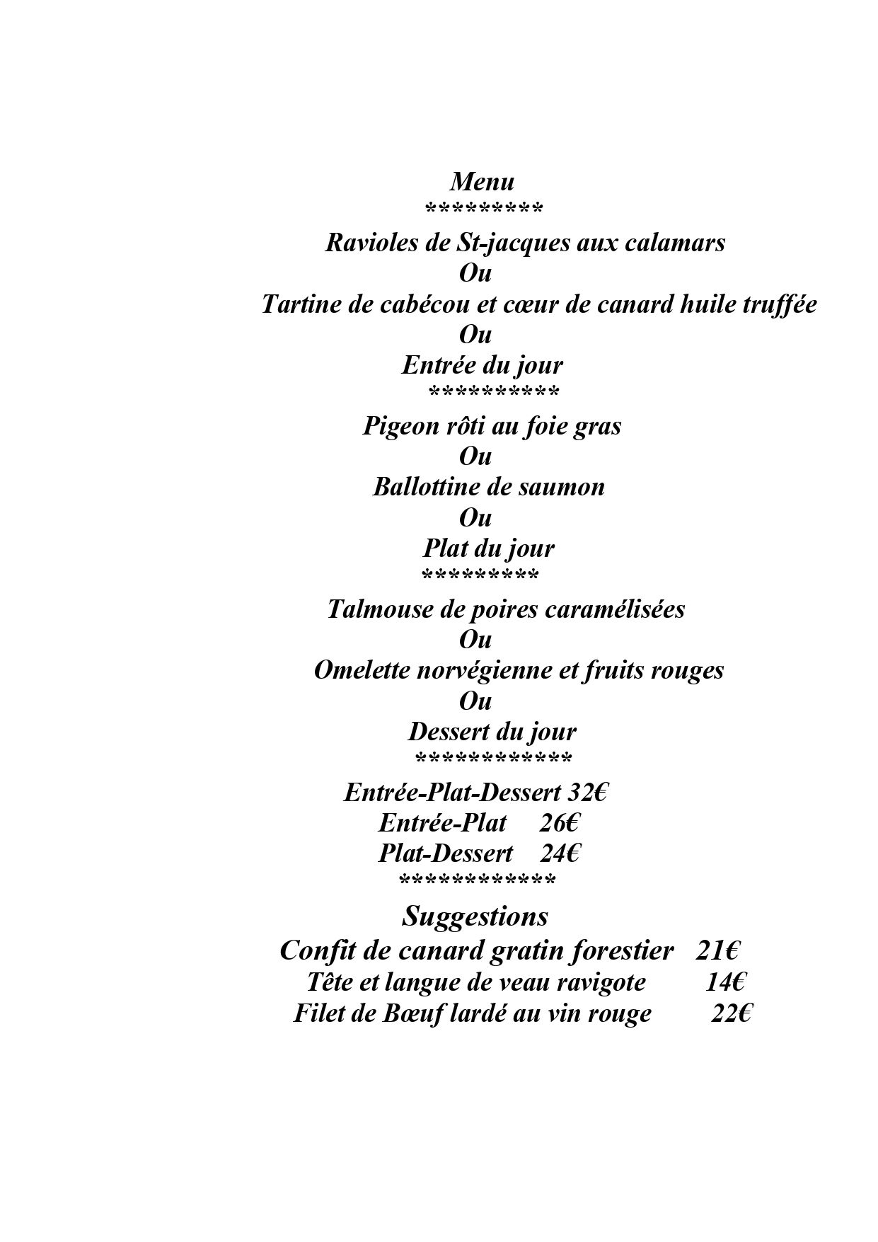 Consultez la carte du restaurant, dans la ville d’Objat