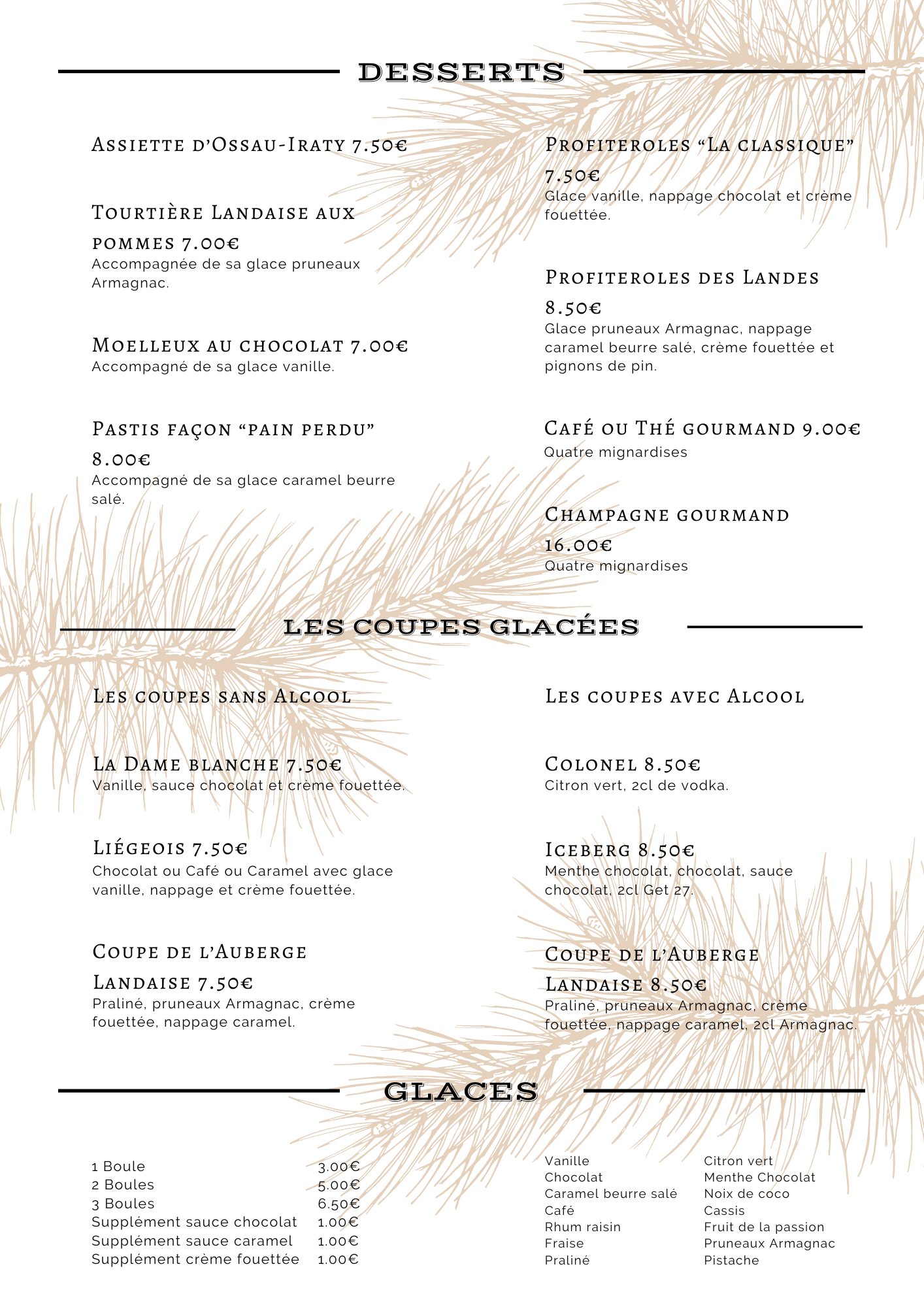 Consultez la carte de notre restaurant familial à Lüe